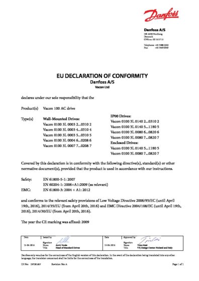 Declaration-for-VACON-100-drives-en Danfoss Drives - drivetech.gr